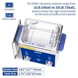 DK SONIC Ultrasonic Cleaner - Ultrasonic Jewelry Cleaner,Sonic Cleaner,Ultrasound Lab,Dental Tool,Carburetor Parts,Denture Cleaning Machine with Encoded Timer and Heater(0.53Gal-2L)