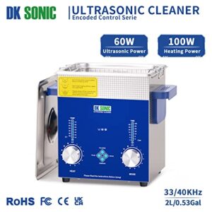 DK SONIC Ultrasonic Cleaner - Ultrasonic Jewelry Cleaner,Sonic Cleaner,Ultrasound Lab,Dental Tool,Carburetor Parts,Denture Cleaning Machine with Encoded Timer and Heater(0.53Gal-2L)