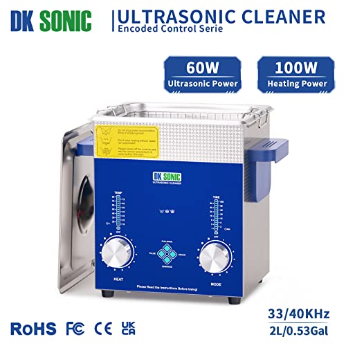 DK SONIC Ultrasonic Cleaner - Ultrasonic Jewelry Cleaner,Sonic Cleaner,Ultrasound Lab,Dental Tool,Carburetor Parts,Denture Cleaning Machine with Encoded Timer and Heater(0.53Gal-2L)