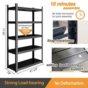 BEESTMUEBLE 5 Tier Garage Shelving, Storage Shelves Heavy Duty Shelving, Adjustable Metal Shelf Rack and Shelf Units, Garage Shelving Heavy Duty Warehouse Industrial Shelving, 47.2" W x 18" D x 78" H