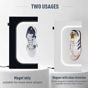 Alheka Levitating Shoe Sneaker Display, Magnetic Floating Shoe Display, Shoe Levitation with Separation Control on LED Light for Sneaker from 200-650g, Gift for Sneakerhead（White with Shoe Stretcher）