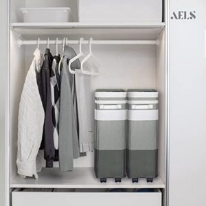 AELS Laundry Basket with Wheels, Rolling Laundry Hamper with Handle 45L, Foldable Corner Storage Bins, Collapsible Hamper for Laundry Room Cloakroom Bedroom (Slim 22, Ombre Gray)