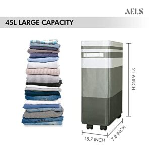 AELS Laundry Basket with Wheels, Rolling Laundry Hamper with Handle 45L, Foldable Corner Storage Bins, Collapsible Hamper for Laundry Room Cloakroom Bedroom (Slim 22, Ombre Gray)