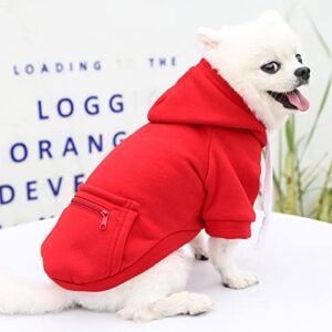 Cute Cat Clothes for Boy Cats Pet Autumn and Winter Fleece Pocket Sweatshirt Solid Color Zipper Tops Cats and Dogs Hoodies Red Warm Pet Puppies Clothes for Girls Christmas Outfits