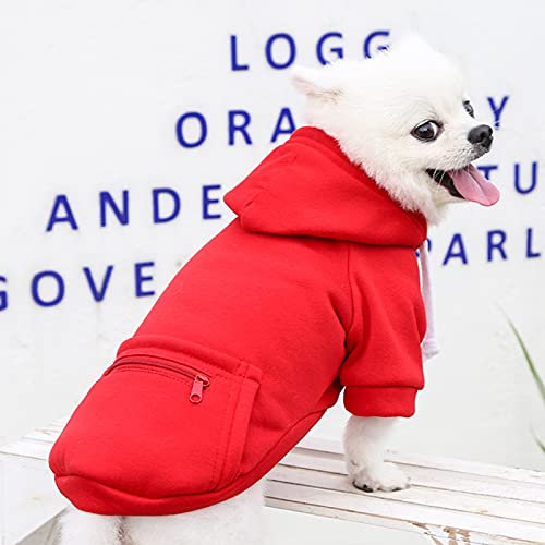 Cute Cat Clothes for Boy Cats Pet Autumn and Winter Fleece Pocket Sweatshirt Solid Color Zipper Tops Cats and Dogs Hoodies Red Warm Pet Puppies Clothes for Girls Christmas Outfits