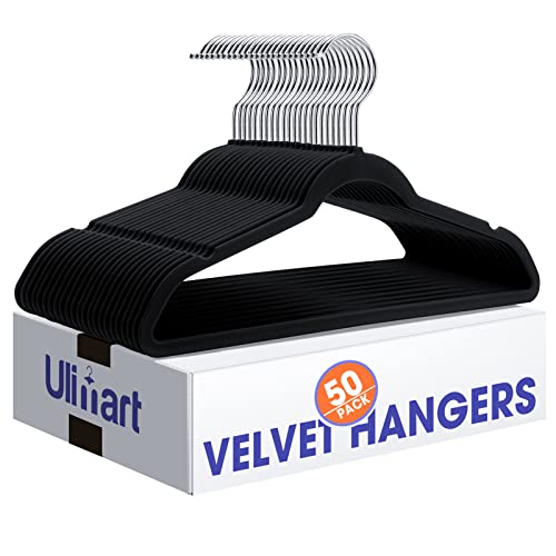 Ulimart Velvet Hangers - Hangers 50 Pack - Upgraded Sturdy Felt Hangers for Closet,Hangers Non Slip & Space Saving,Clothes Hangers for Coats, Suit, Jackets, Pants & Dress