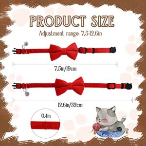 2 Pcs Velvet Cat Collar with Bell and Bowtie, Adjustable Breakaway Cat Collars Kitten Small Puppy Safety Bow Tie Solid Wedding Basic Color Cat Bow Tie Collar