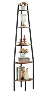 hoctieon corner shelf, industrial 5-tier corner bookshelf, rustic corner ladder shelf, corner bookcase for small spaces, bedroom, living room, home office, kitchen, balcony, rustic brown