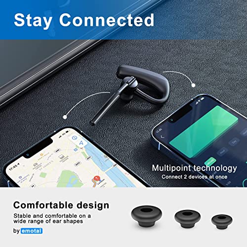 emotal Bluetooth Headset for Cellphones Dual-Mic ENC +CVC 8.0 Noise Cancelling APT-X HiFi Stereo 200Hours Standby 18Hours HD Talktime Bluetooth Earpiece Compatible with Storage Case (Blue Black, U8)