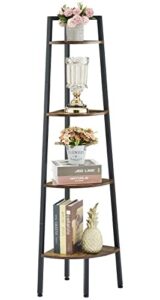 hoctieon corner shelf, 4-tier corner bookshelf, rustic corner ladder shelf, industrial display shelf for living room, kitchen, home office, balcony, small space, metal frame, rustic brown