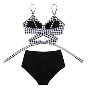 SUUKSESS Women High Waisted Bikini Criss Cross Swimsuits Push Up Bathing Suits (XS, Gingham)