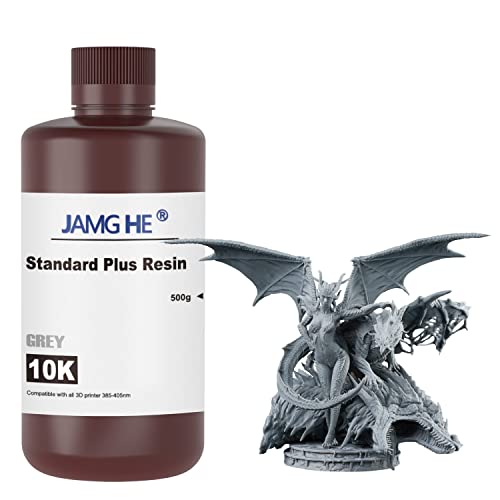 3D Printer Resin,Jamg He 10K Standard Resin for LCD DLP SLA 405nm Printer UV-Curing Photopolymer Rapid High Precision Low Odor Standard Resin (Nebula Grey, 500g)