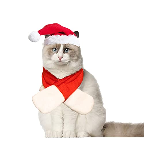 Dog Cat Pet Santa Hat with Scarf, Christmas Costume Set Pet Cat Puppy Dog Santa Hat and Scarf Christmas Pet Costume Accessory for Christmas Decoration Cosplay Supplies for Cats Puppy Dogs Pets