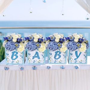 easy joy baby shower centerpieces for boys floral blue baby centerpiece blove flower boxes party arrangement favor block holder gender reveal table display boy decoration without flowers (4 pcs)