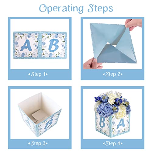 Easy Joy Baby Shower Centerpieces for Boys Floral Blue Baby Centerpiece Blove Flower Boxes Party Arrangement Favor Block Holder Gender Reveal Table Display Boy Decoration Without Flowers (4 Pcs)