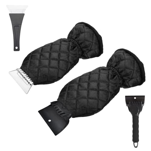 2 Pack Ice Scraper Mitt for Car Windshield,Ice Scraper with Glove Warming Car,Thickened Warm and Waterproof Ice Scraping Gloves,Snow Scraping Tools for Cars in Winter Accessories,Detachable Cleaner