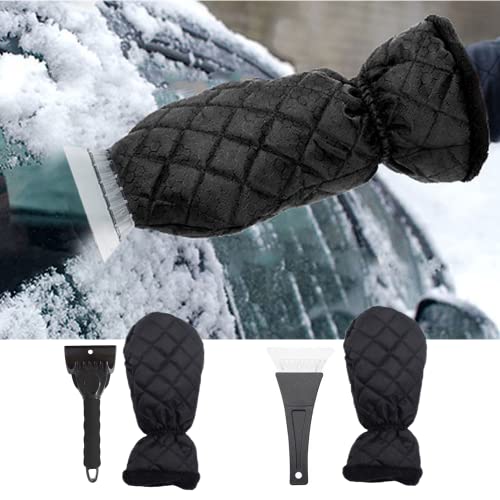 2 Pack Ice Scraper Mitt for Car Windshield,Ice Scraper with Glove Warming Car,Thickened Warm and Waterproof Ice Scraping Gloves,Snow Scraping Tools for Cars in Winter Accessories,Detachable Cleaner