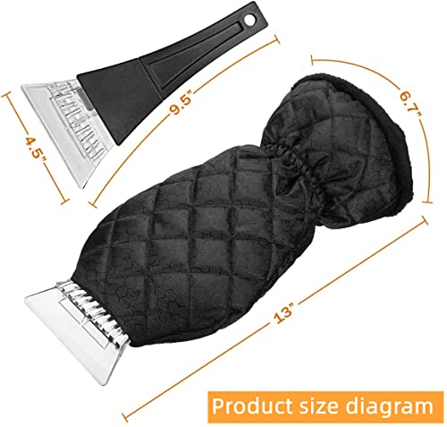 2 Pack Ice Scraper Mitt for Car Windshield,Ice Scraper with Glove Warming Car,Thickened Warm and Waterproof Ice Scraping Gloves,Snow Scraping Tools for Cars in Winter Accessories,Detachable Cleaner