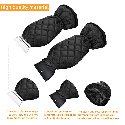 2 Pack Ice Scraper Mitt for Car Windshield,Ice Scraper with Glove Warming Car,Thickened Warm and Waterproof Ice Scraping Gloves,Snow Scraping Tools for Cars in Winter Accessories,Detachable Cleaner