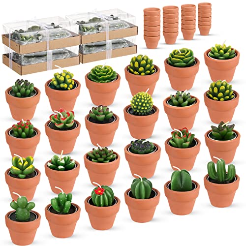 Shihanee 24 Pack Succulent Candles Cactus Tealight Candles Bulk with Terracotta Pot Novelty Handmade Stylish Plant Candles for Baby Shower Birthday Wedding Party Favors Home Decor (Classic Style)