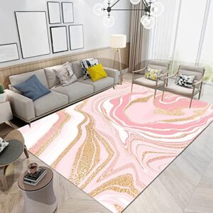 pink gold marble abstract art 3d print area rug, living room decor rug fluffy soft machine washable breathable durable for hotel home decor doormat entrance hall yoga room patio,5ft x 6ft