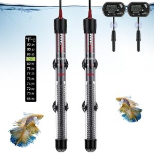 dreyoo 2 set aquarium fish tank heater, submersible aquarium heater with thermometers and suckers, adjustable knob aquarium water heater built-in thermostat for aquariums (300 w)