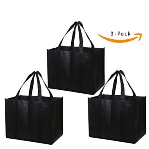 General purpose tote bags Reusable plastic groceries bags (3bags) | heavy duty foldable tote |grocery shopping | bulk bags with large handles | tote bag for travel, parties