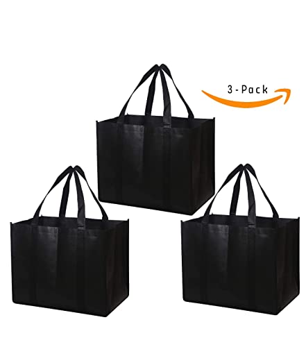 General purpose tote bags Reusable plastic groceries bags (3bags) | heavy duty foldable tote |grocery shopping | bulk bags with large handles | tote bag for travel, parties