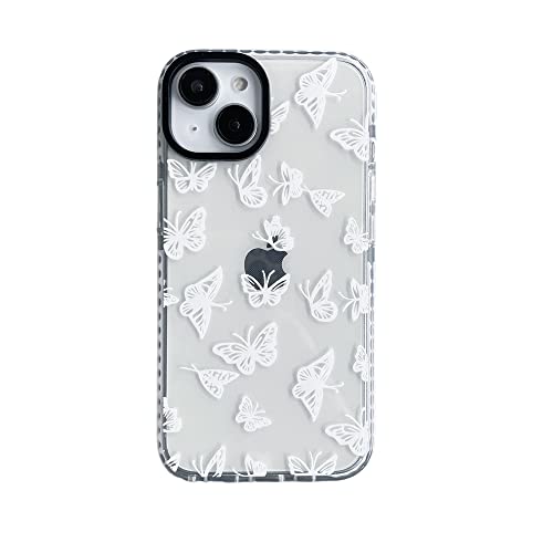 Lxsceto White Butterfly Trendy Cute Clear Phone Case for iPhone 13 6.1 inch with Built-in Bumper Shockproof Protective Cover for iPhone 13 6.1"