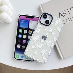 Lxsceto White Butterfly Trendy Cute Clear Phone Case for iPhone 13 6.1 inch with Built-in Bumper Shockproof Protective Cover for iPhone 13 6.1"