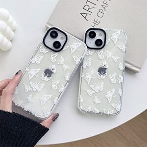 Lxsceto White Butterfly Trendy Cute Clear Phone Case for iPhone 13 6.1 inch with Built-in Bumper Shockproof Protective Cover for iPhone 13 6.1"