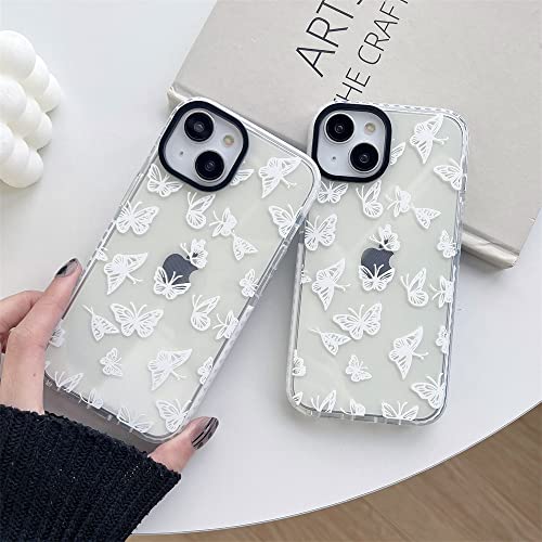 Lxsceto White Butterfly Trendy Cute Clear Phone Case for iPhone 13 6.1 inch with Built-in Bumper Shockproof Protective Cover for iPhone 13 6.1"