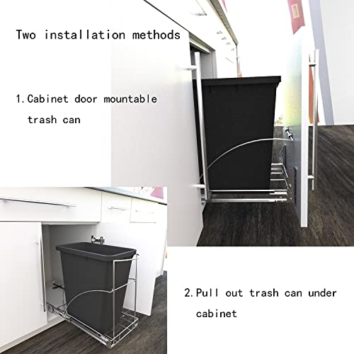 Tanamu Pull Out Trash Can Under Cabinet, 10 Gallon Pull-Out Under Mount Kitchen Waste Container Trash Cans, under sink trash can, Ball-Bearing Slider, Door Mounting Kit, Silver（Trash Can Not Included）