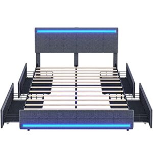 Tiptiper LED Bed Frame Queen Size with 2 USB Ports, LED Headboard & Footboard,Platform Bed Frame Queen Size with Storage Drawers, No Box Spring Needed, Easy Assembly, Dark Grey