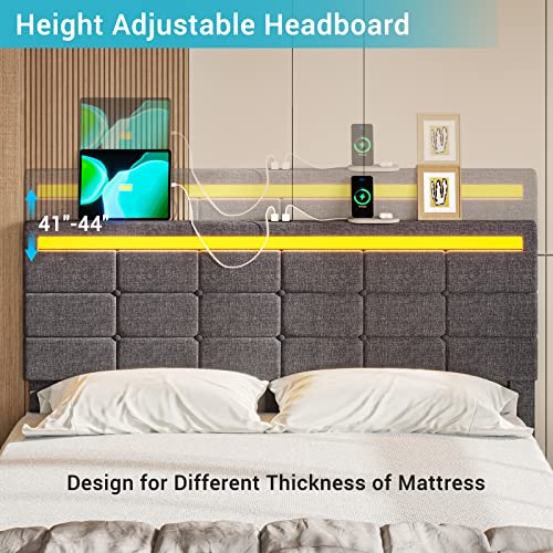 Tiptiper LED Bed Frame Queen Size with 2 USB Ports, LED Headboard & Footboard,Platform Bed Frame Queen Size with Storage Drawers, No Box Spring Needed, Easy Assembly, Dark Grey