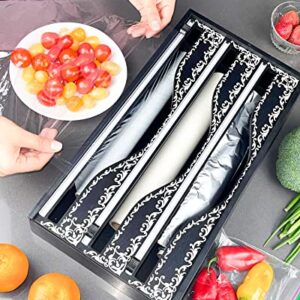 Extra Long Foil and Plastic Wrap Organizer for 15" Rolls, 3 in 1 Plastic Wrap Dispenser with Cutter, Aluminum Foil Organization And Storage, Parchment, Wax Paper Dispenser for Drawer