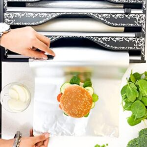 Extra Long Foil and Plastic Wrap Organizer for 15" Rolls, 3 in 1 Plastic Wrap Dispenser with Cutter, Aluminum Foil Organization And Storage, Parchment, Wax Paper Dispenser for Drawer