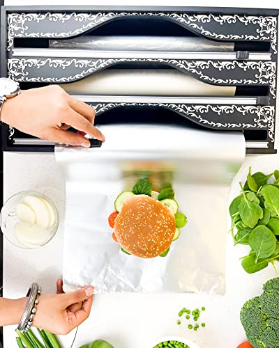 Extra Long Foil and Plastic Wrap Organizer for 15" Rolls, 3 in 1 Plastic Wrap Dispenser with Cutter, Aluminum Foil Organization And Storage, Parchment, Wax Paper Dispenser for Drawer