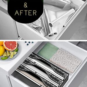 Extra Long Foil and Plastic Wrap Organizer for 15" Rolls, 3 in 1 Plastic Wrap Dispenser with Cutter, Aluminum Foil Organization And Storage, Parchment, Wax Paper Dispenser for Drawer