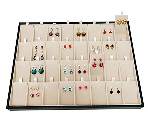 Premium Quality Dark Blue PU Leather Jewelry Tray Drawer Divider Closet Organizer Storage Display Stackable (Earrings)