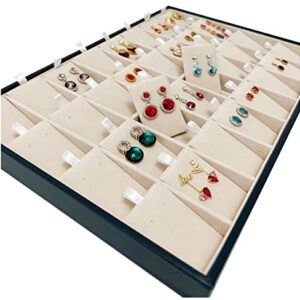 Premium Quality Dark Blue PU Leather Jewelry Tray Drawer Divider Closet Organizer Storage Display Stackable (Earrings)