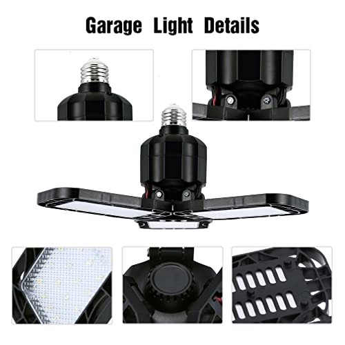 4-Pack Three-Blade Garage Lighting Folding Lights, Energy Efficient Large Plastic Garage Lights, Folding LED Beads Garage Lights, Basement Lighting, Warehouse Lighting, (6500K, Black)