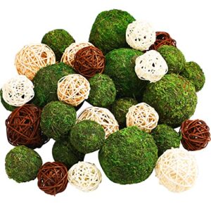 set of 36 pieces natural green moss decorative ball for centerpiece bowls and rattan wicker balls handmade moss balls orbs moss vase filler for christmas garden home wedding party decoration, 3 sizes