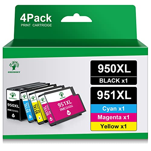 950XL 951XL High Yield Remanufactured Ink Cartridges 4 Combo Pack Replacement for HP OfficeJet Pro 8600 8610 8620 8100 8630 8660 8640 8615 8625 276DW 251DW Printer (Black, Cyan, Magenta, Yellow)