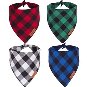 adoggygo 4 pack dog bandana christmas classic plaid pet bandana scarf, multiple sizes offered, blue white green red plaid bandana for small dogs (small, christmas)