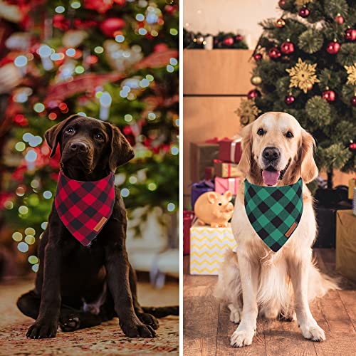 ADOGGYGO 4 Pack Dog Bandana Christmas Classic Plaid Pet Bandana Scarf, Multiple Sizes Offered, Blue White Green Red Plaid Bandana for Small Dogs (Small, Christmas)