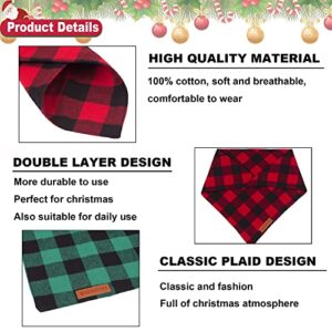 ADOGGYGO 4 Pack Dog Bandana Christmas Classic Plaid Pet Bandana Scarf, Multiple Sizes Offered, Blue White Green Red Plaid Bandana for Small Dogs (Small, Christmas)