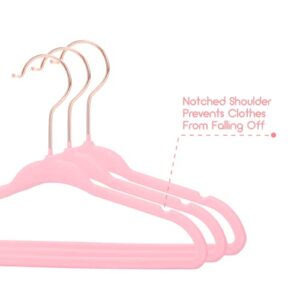 Rose Gold Baby Velvet Hangers 30 Pcs & 6 Closet Organizer Dividers, Non-Slip Kids Hangers, Pink