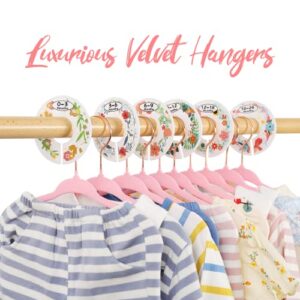 Rose Gold Baby Velvet Hangers 30 Pcs & 6 Closet Organizer Dividers, Non-Slip Kids Hangers, Pink