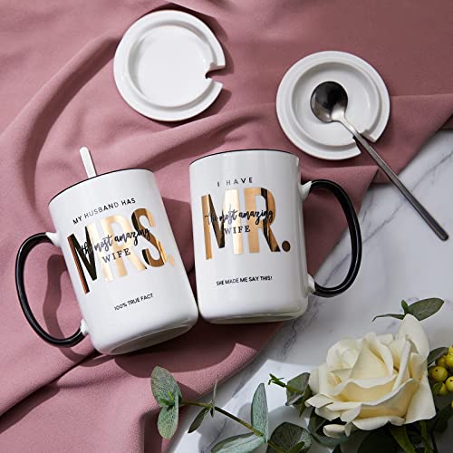 AW BRIDAL Mr and Mrs Gifts 12 OZ Ceramic Mug Set of 2, Novelty Coffee Mugs | Bachelorette Bridal Shower Gift For Bride, Engagement Newlywed Anniversary Honeymoon Wedding Gifts for Couple Unique 2023